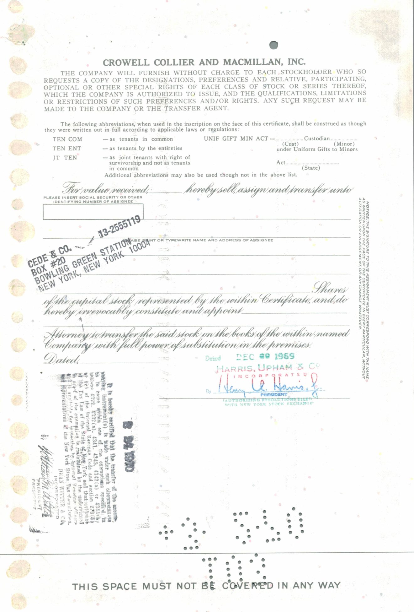 Crowell Collier and Macmillan Inc Share Certificate 1969 - British ...