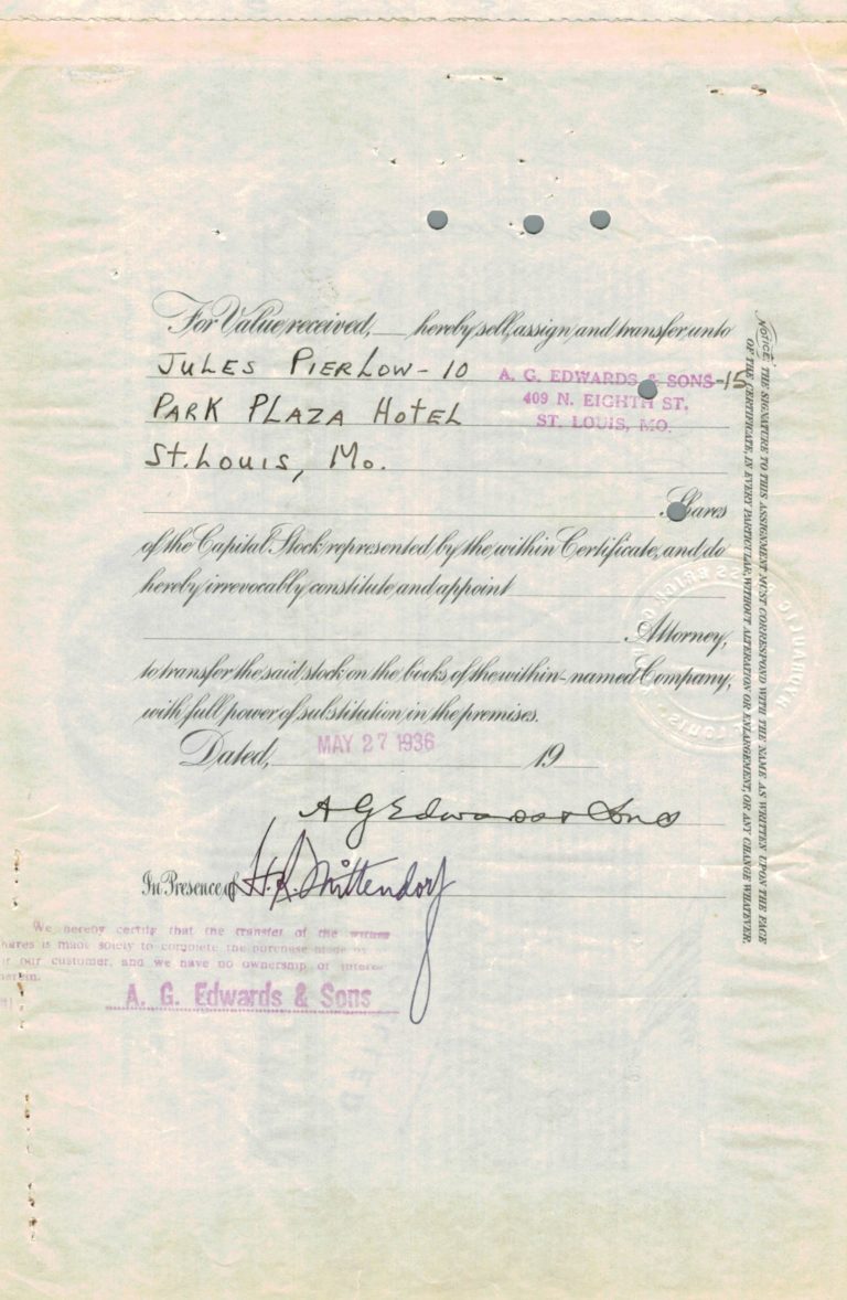 Hydraulic-Press Brick Company Share Certificate – Missouri, 1936 ...